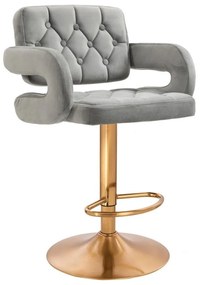 LuxuryForm DESIGN Barová židle ADRIA VELUR na zlaté kulaté podstavě - šedá