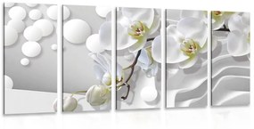 5-dílný obraz orchidej na abstraktním pozadí - 200x100 cm