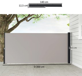 Outsunny výsuvná boční markýza 300 x 140 cm Zahradní markýza s UV ochranou Windbreak Metal Polyester Light Grey | Aosom.de
