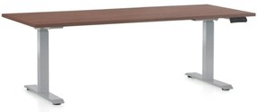 Výškově nastavitelný stůl OfficeTech D, 180 x 80 cm, šedá podnož, ořech