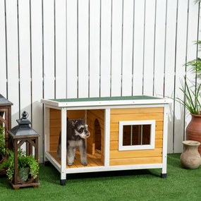 PawHut psí bouda z jedlového dřeva s terasou a odklápěcí střechou pro malé psy Indoor Outdoor Orange