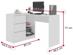 Expedo Psací stůl KORDA B16 3SZ, 124,5x77x50, bílá, pravá