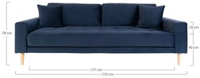 Designová 3-místná sedačka Ansley 210 cm tmavomodrý samet
