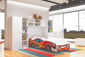 Postel Blesk Mc Queen, 160x80 cm s matrací a roštěm (Dětská postel ve tvaru auta, červená, 160x80 cm )