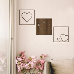 dřevo života 3dílná kolekce dřevěných  srdcí na zeď Barevný vzor: Ořech, Rozměry (cm): 20x20