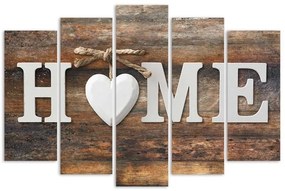 Obraz na plátně pětidílný Home Heart Lettering Brown - 150x100 cm