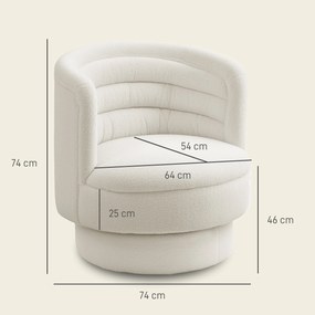 HOMCOM Křeslo do Obývacího Pokojí otočné s Područky, Relaxační Křeslo na Čtení s Vzhledem Sherpa, Potahované Křeslo do Ložnice Krémově Bílá