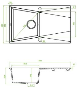 Laveo Grenada, 1-komorový granitový dřez 780x480x204 mm, béžová, LAV-SBG_411T