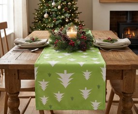 Textilní běhoun na stůl SCANDI TREES 40x140 cm, zelený