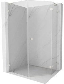 Mexen Lunar, L pětiúhelníkový sprchový kout naklápěcí vpravo 80 x 90 cm, 8mm čiré sklo, ocelový profil, 831L-080P-090L-97-00-P