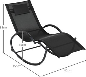Houpací lehátko Outsunny Houpací křeslo s polštářem Zahradní lehátko 155 x 61 x 88 cm z textilenu v černé barvě pro venkovní relaxaci | Aosom.de