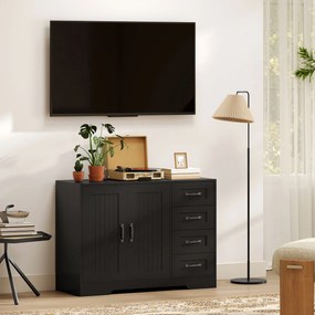 HOMCOM Sideboard, komoda, moderní styl, 4 zásuvky, 1 skříňka, 105 x 40 x 76 cm, černá