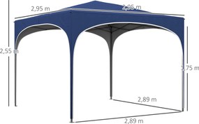 Faltpavillon, höhenverstellbar, Metallstützen, robuste Plane, inkl. Tragetasche, 2,95 x 2,95 x 2,55m, Dunkelblau