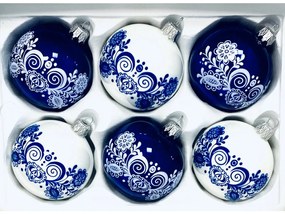 Irisa Sada skleněných vánočních ozdob Blanka bílá, modrá s dekorem cibulák 6 ks