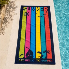 SCANquilt plážová osuška VELUR summer modropestrá 100 x 180 cm