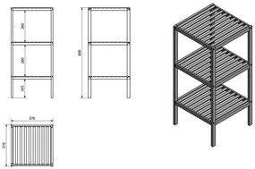 Aqualine BAMBUS policový regál, 3 police, bambus BI003