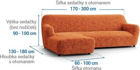 Bielastické potahy GRAFITI NOVÉ cihlové sedačka s otomanem vlevo (š. 170 - 300 cm)