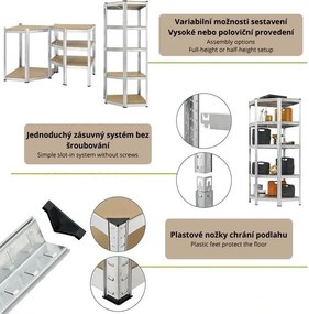 Rohový kovový regál 180 × 70 × 40 cm, 5 polic, variabilní