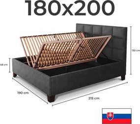 Postel čalouněná MONRA + lamelový rošt + matrace EMI