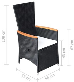 Nastavitelné zahradní židle 2 ks s poduškami polyratan černé - Default Title