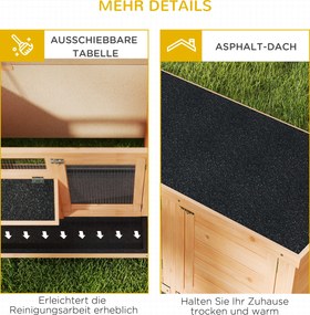 Klec pro malé zvířata PawHut s podnosem a asfaltovou střechou, venkovní i vnitřní, z jedlového dřeva, Přirodní+Černá 112 x 50 x 54 cm