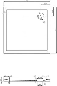 Mexen Flow Slim, čtvercová sprchová vanička 70 x 70 cm, bílá lesklá, 46S107070