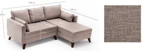 Hanah Home Dvoumístná pohovka BELLA krémová pravá 205 cm s taburetem 825BLC1511