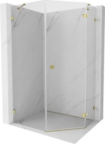 Mexen Lunar, výklopný pětiúhelníkový sprchový kout pravý 90 x 100 cm, 8mm čiré sklo, zlatý profil, 831-090P-100L-50-00-P