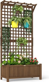 Outsunny Vyvýšený Záhon s Trellis, Dřevěný Záhon 90 x 45 x 183 cm pro Zahradní Balkon a Terasu, Květináč pro Popínavé Rostliny | Aosom
