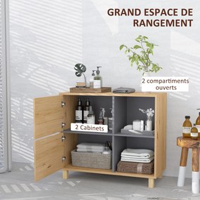 HOMCOM Koupelnová skříň, Úložná skříň s otevřenými oddíly a skříňkou, velikost koupelnové skříně 80D x 35Š x 70V cm, přírodní dřevo