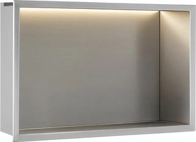 Rea Rea, LED polička na zapuštění 45x30x10 cm, 12W, 3000K, broušená ocel, REA-08547