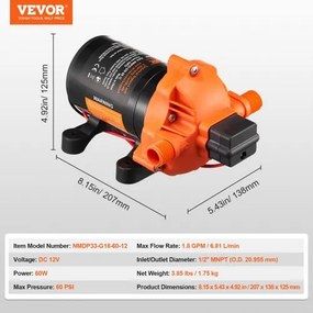 12 V membránové čerpadlo 6,8 l/min 6,81 l/min 3komorový tlakový spínač vodního