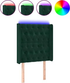 Čelo postele s LED tmavě zelené 83 x 16 x 118/128 cm samet 3124417