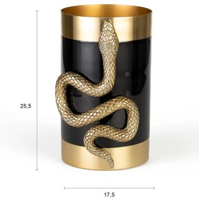 OnaDnes -20% Černá kovová váza Bold Monkey Never Hurt A Snake 25,5 cm se zlatými detaily