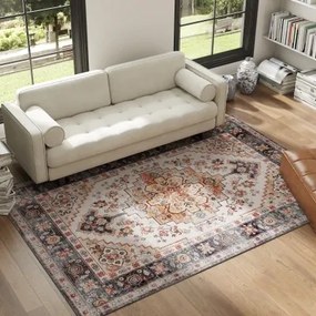 HOMCOM protiskluzový a pratelný bohémský koberec s krátkým vlasem do obývacího pokoje a ložnice, 230 x 160 cm, hnědý