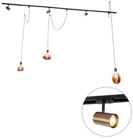 1-fázový kolejnicový systém se 3 reflektory a závěsnými lampami tmavě bronzová - Cavalux Jeana