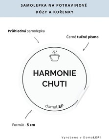 Samolepka na kořenky HARMONIE CHUTI průhledná 5 cm tučné písmo