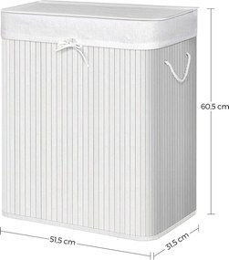 Bambusový koš na prádlo 100l, 2 přihrádky, koš na prádlo s pratelným pytlem