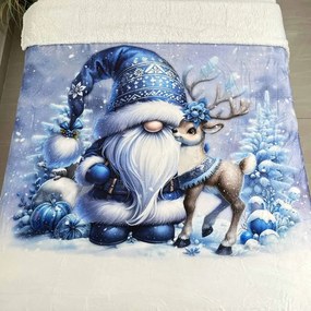 Vánoční deka luxury beránková z mikroplyše Skřítek modrý 150x200cm TiaHome