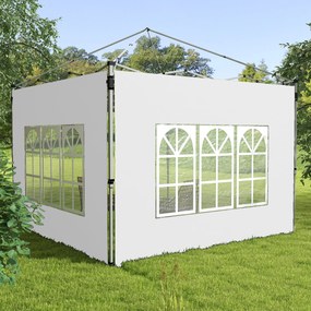Outsunny sada 2 bočních panelů pro altán 3x3/3x4 m, boční stěna s oknem, voděodolná bílá barva