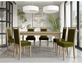 Rozkládací jídelní stůl se 6 židlemi AL03, Barva dřeva: ořech-L, Potah: Hygge D91