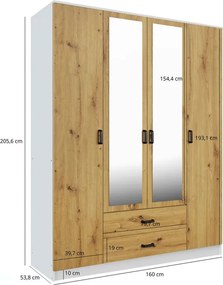 Skříň se zrcadlem 4d2s bílá / dub artisan Kami