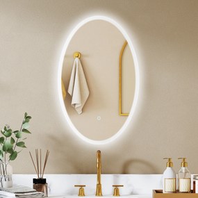 HOMCOM koupelnové zrcadlo s osvětlením 80 x 50 cm, oválné LED zrcadlo, proti zamlžení, 3 barvy světla, stmívatelné, transparentní