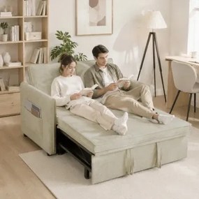 HOMCOM 2místná rozkládací pohovka, 3-v-1 Chenille 125 cm s nastavitelným opěradlem, široké sedadlo, 2 polštáře, krémová