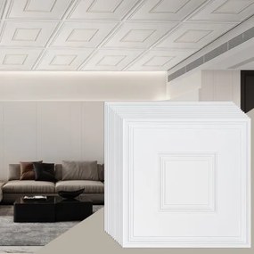 Stropní dlaždice 12-balení 24 × 24 V PVC Snadná instalace Bílá geometrická