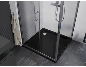 Mexen Apia sprchový kout s posuvnými dveřmi 100 (dveře) x 100 (stěna) cm, 5mm čiré sklo, chromový profil + černá sprchová vanička s chromovým sifonem, 840-100-100-01-00-4070