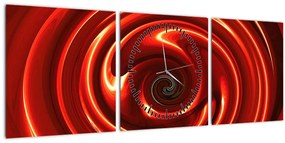 Abstraktní obraz - červená spirála (s hodinami) (90x30 cm)