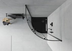 Mexen Rio, čtvrtkruhový sprchový kout 80 x 80 cm, 6mm čiré sklo, černý profil + černá sprchová vanička, 863-080-080-70-00-4170B