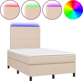 Box spring postel matrace a LED cappuccino 120x200cm umělá kůže 3135818