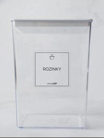 ROZINKY – průhledná samolepka na dózu, základní písmo, 5 x 5 cm | DomaLEP